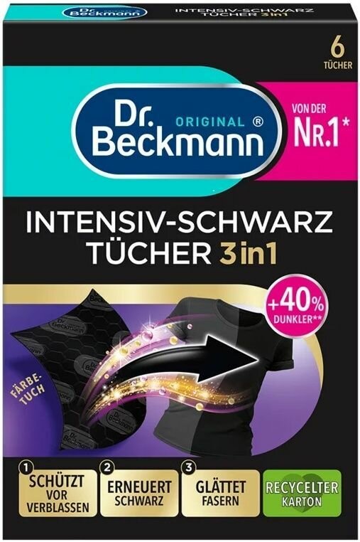 Dr. Beckmann Салфетки для обновления черного цвета и ткани 3 в 1, 6 шт