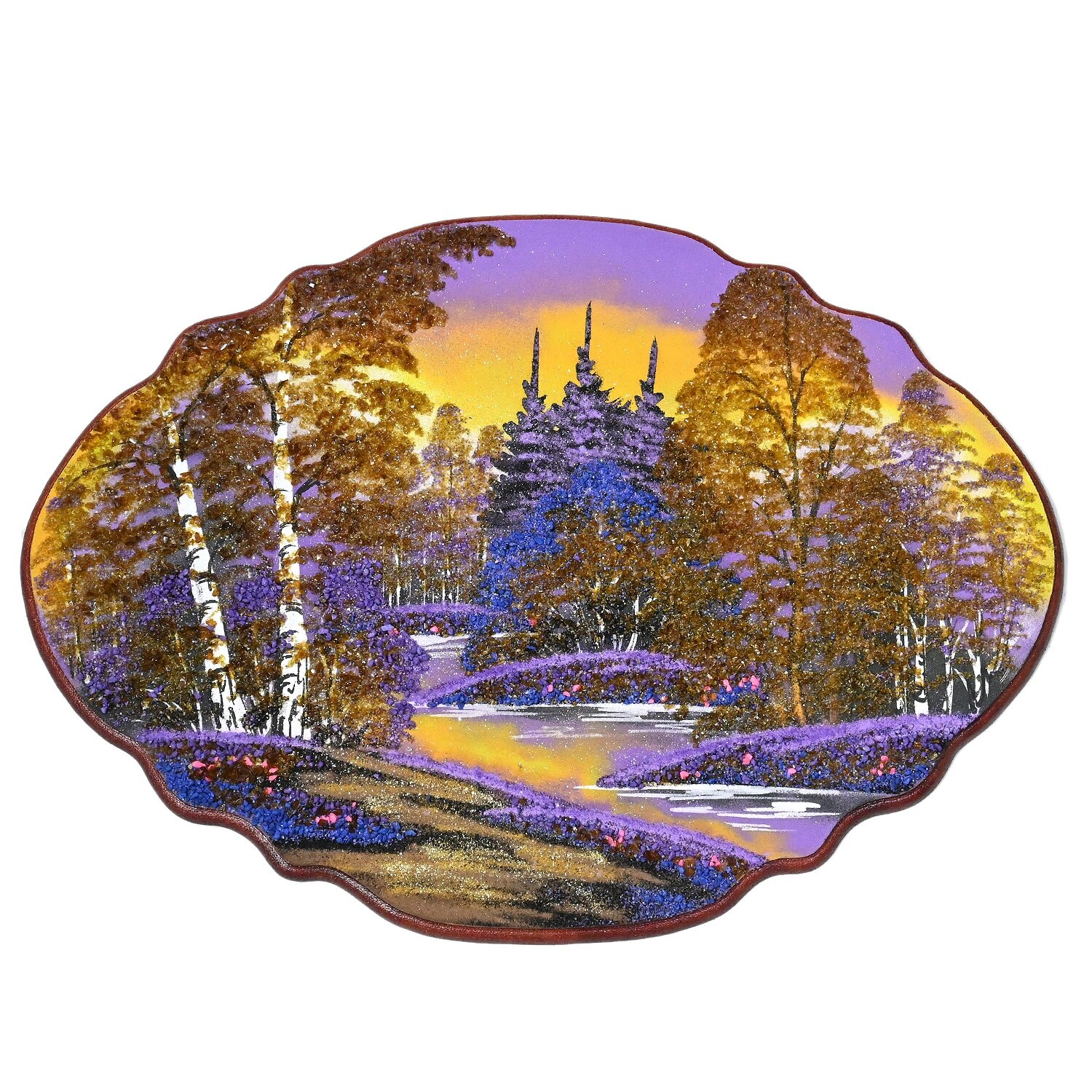 Панно с рисунком из камня, осенний вечер облако, 50*37см, 1125г.