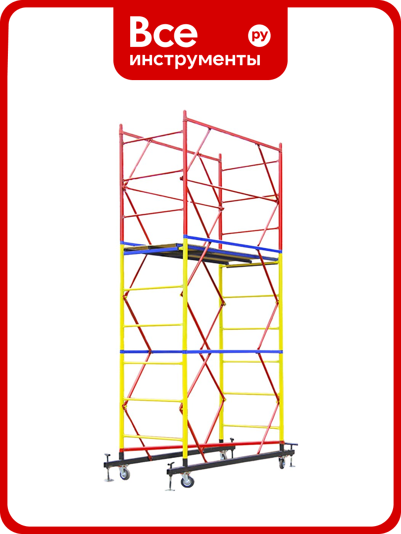 Вышка-тура Gigant 0,7x1,6м H=4м GTT-006, 42 мм, резиновая, стальная конструкция, платформа и колёса, винтовые опоры