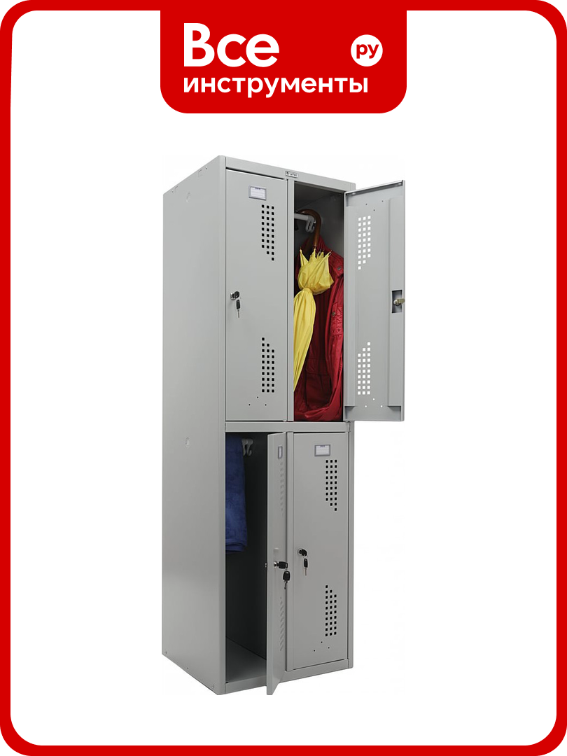 Шкаф для раздевалок практик LS/LE-22 S23099522102, стальной гардеробный, четыре распашные двери, ключевой замок