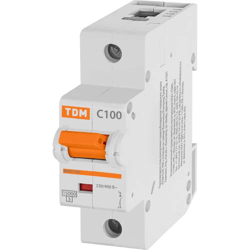 Автоматический выключатель TDM ELECTRIC ВА47-125 1Р 100А 15кА х-ка С SQ0208-0059