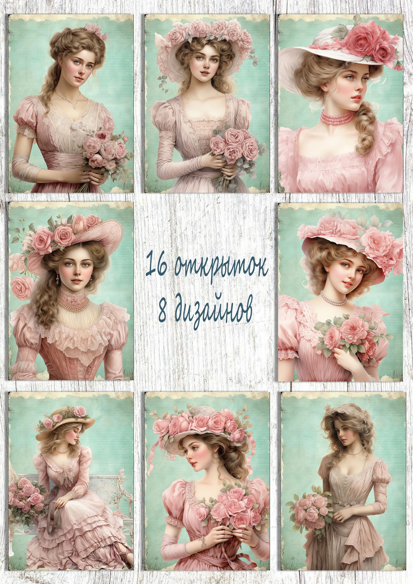 Открытки Винтаж, 16 штук