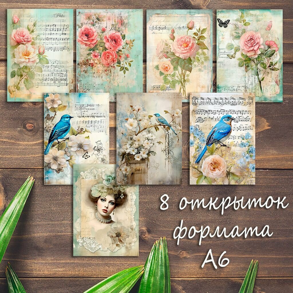 Большой набор открыток Винтаж, 8 штук