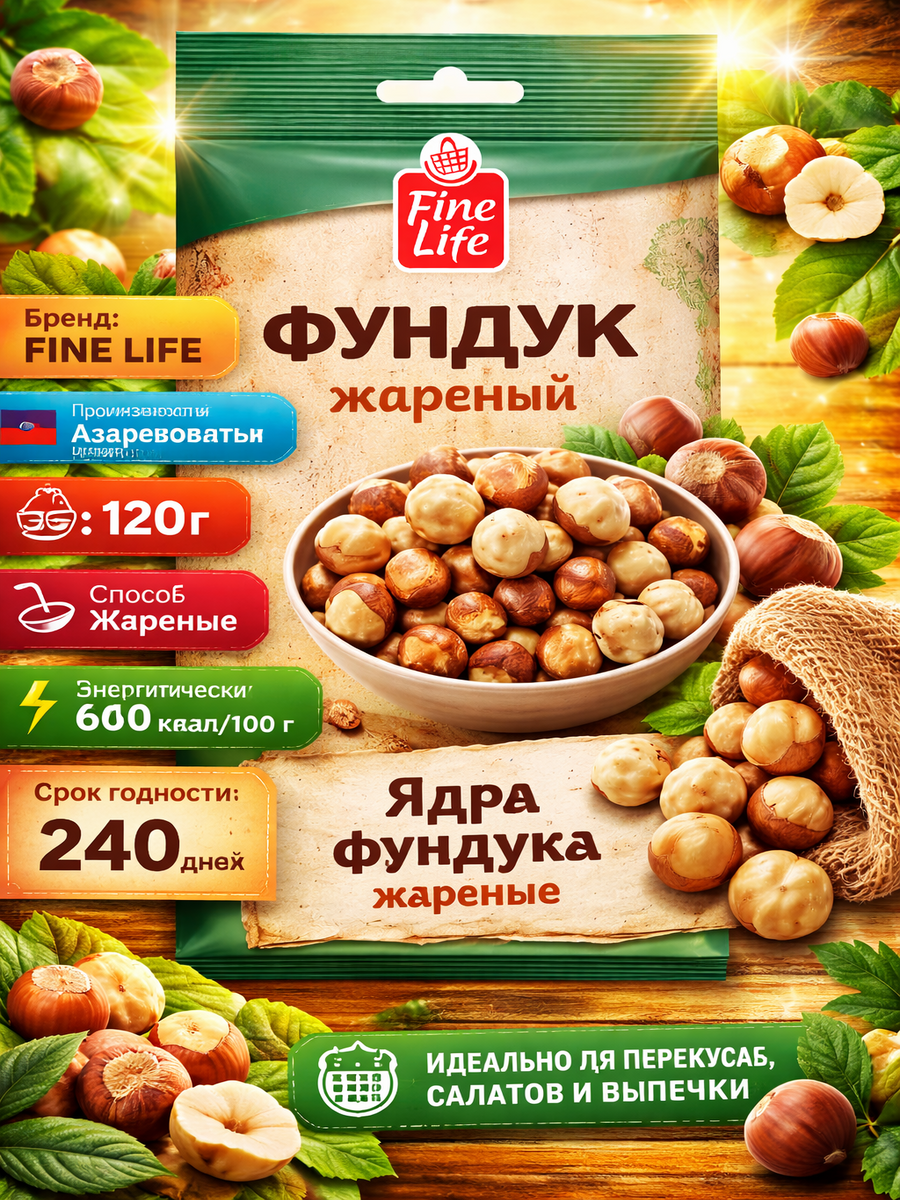 Fine Life Фундук жареный, 120г
