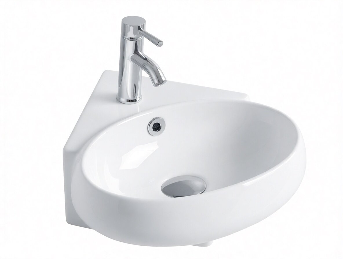 Раковина GID-Ceramic N9359, подвесная, угловая, белая, 36 см х 36 см