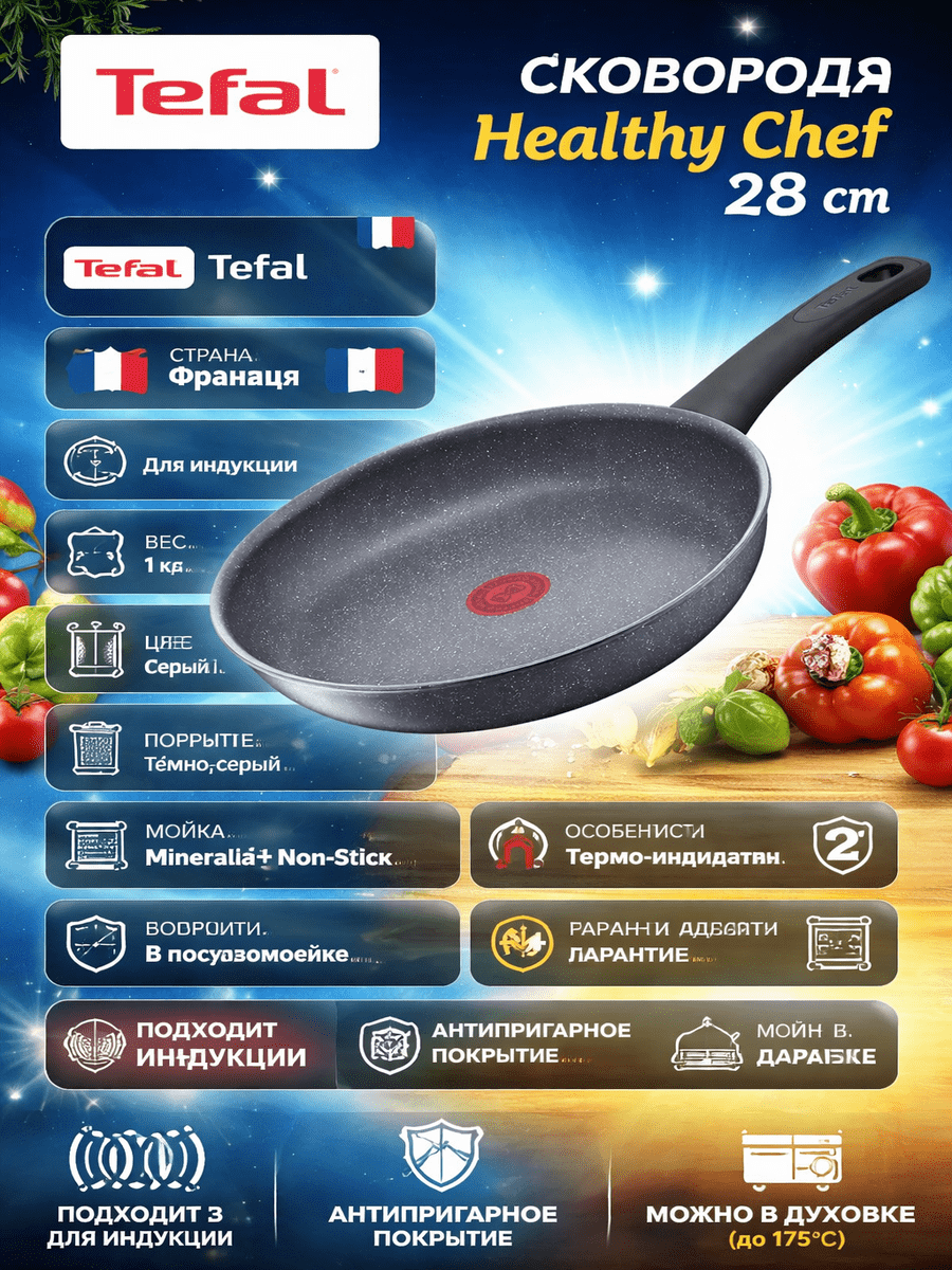 Сковорода Tefal Healthy chef для индукционных плит, 28см