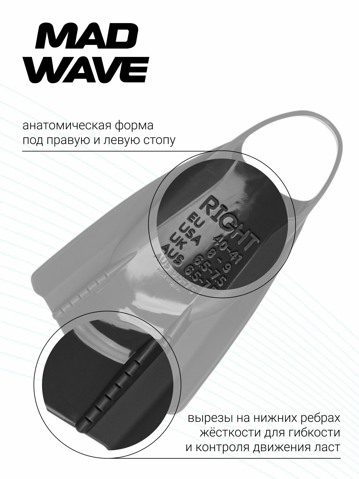 Ласты MAD WAVE Chaser tech, с открытой пяткой, короткие, цвет черный, размер 38-39 — фото 1