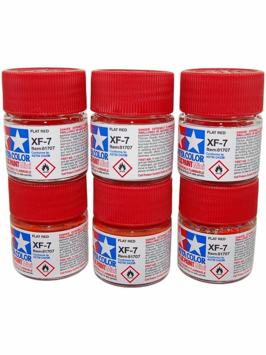 Набор акриловой краски TAMIYA XF-7 Flat Red (Красный Матовый), 6 шт.