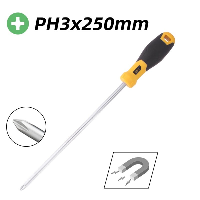 Крестовая отвертка PH3x250мм Deli DL638250 (Cr-V, магнит, TPR+PP ручка) 98373