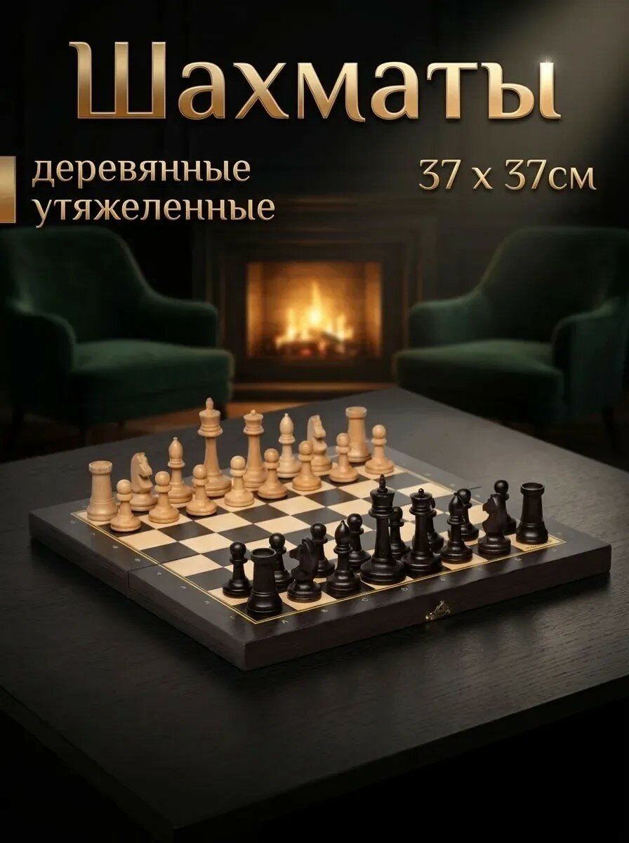 Шахматы деревянные подарочные с утяжеленными фигурами 37х37см