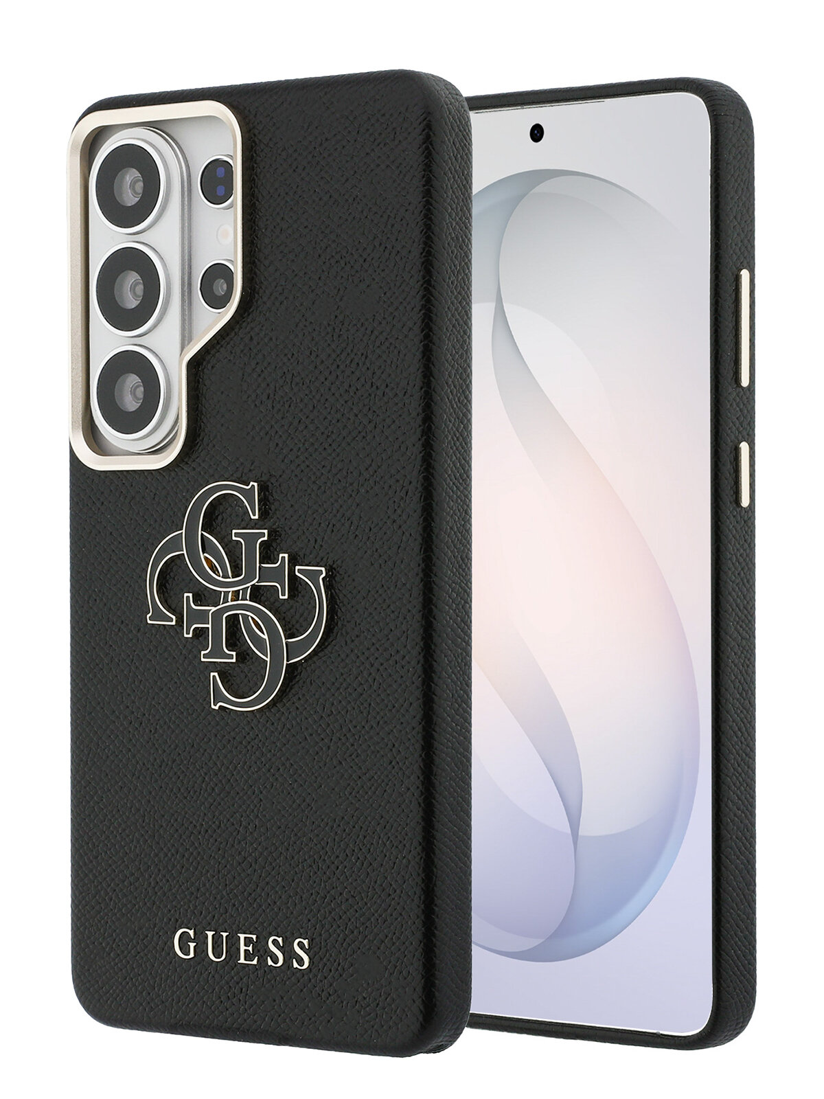 Чехол Guess на Samsung S26 Ultra, из экокожи PU Saffiano, с защитной рамкой вокруг камеры, черный