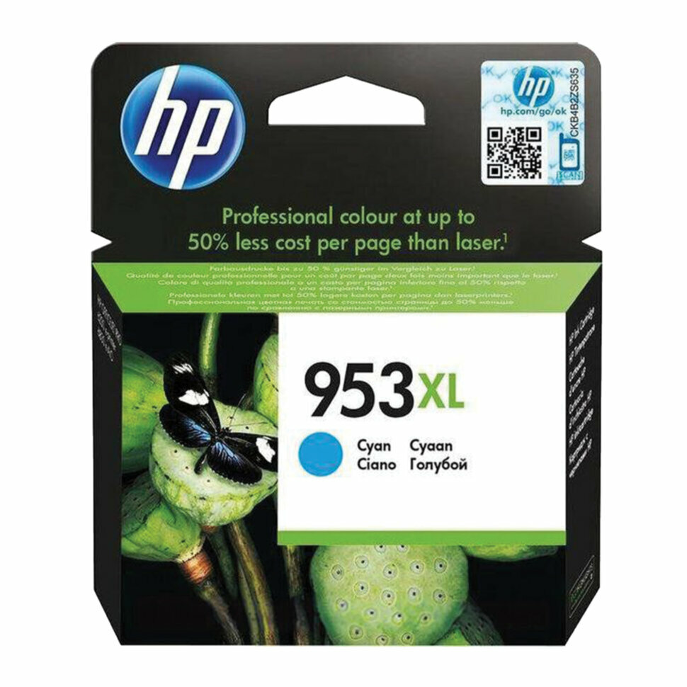 Картридж струйный HP (F6U16AE) Officejet Pro 8710/8210, №953XL, голубой, увеличенный ресурс 1600 стр, оригинальный, 362290