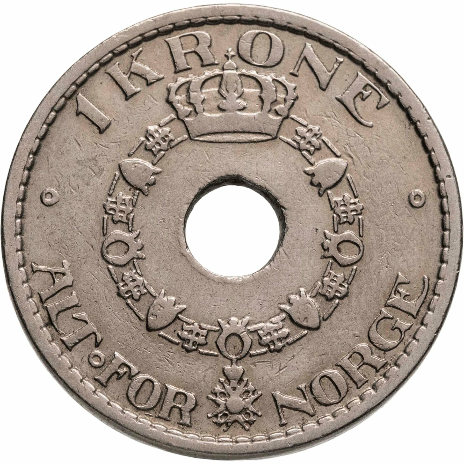 Норвегия 1 крона crown 1927, Мельхиор медь-никель, в сохранности XF