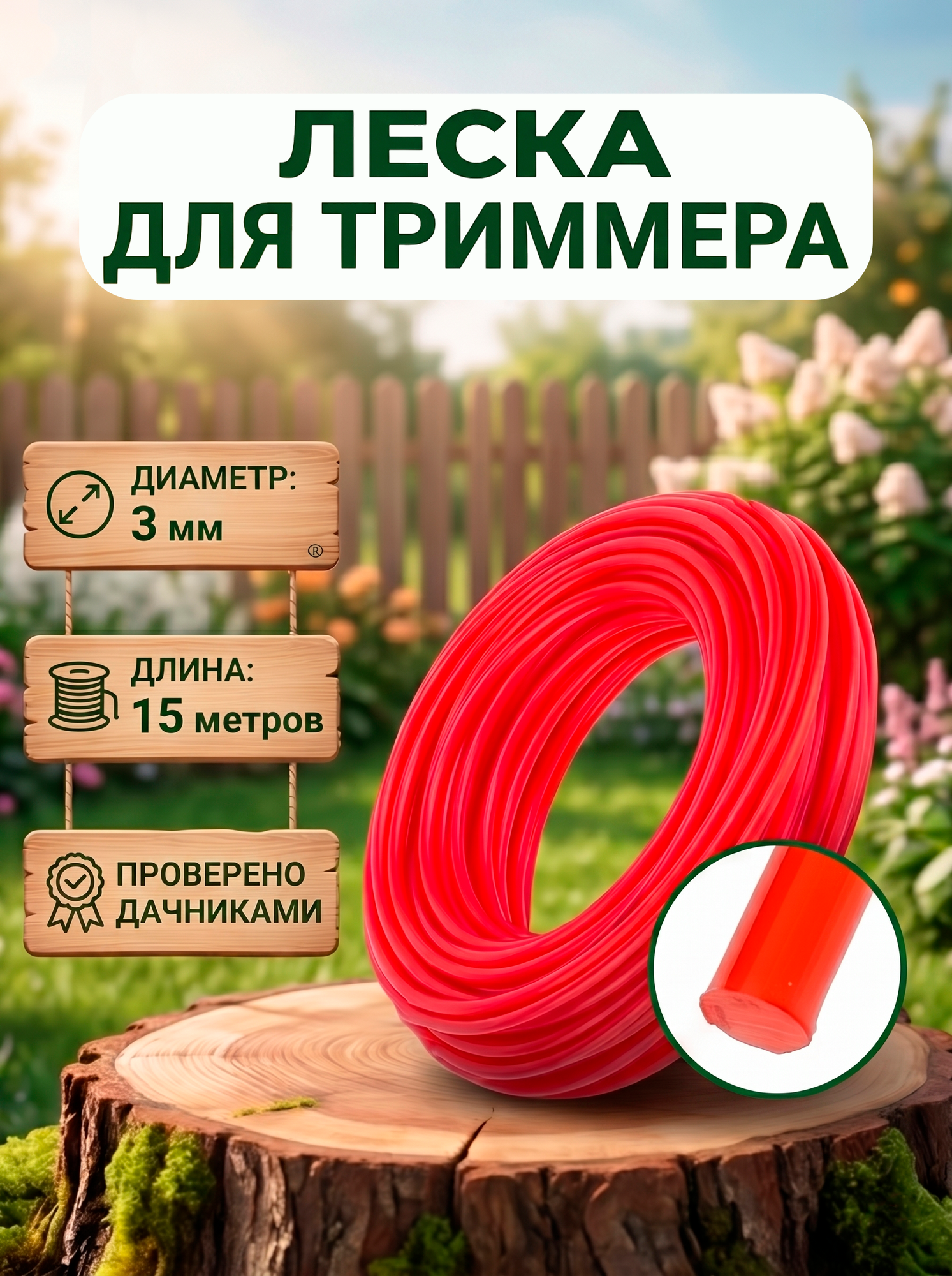 Леска для триммера 3 мм (15 метров) круг
