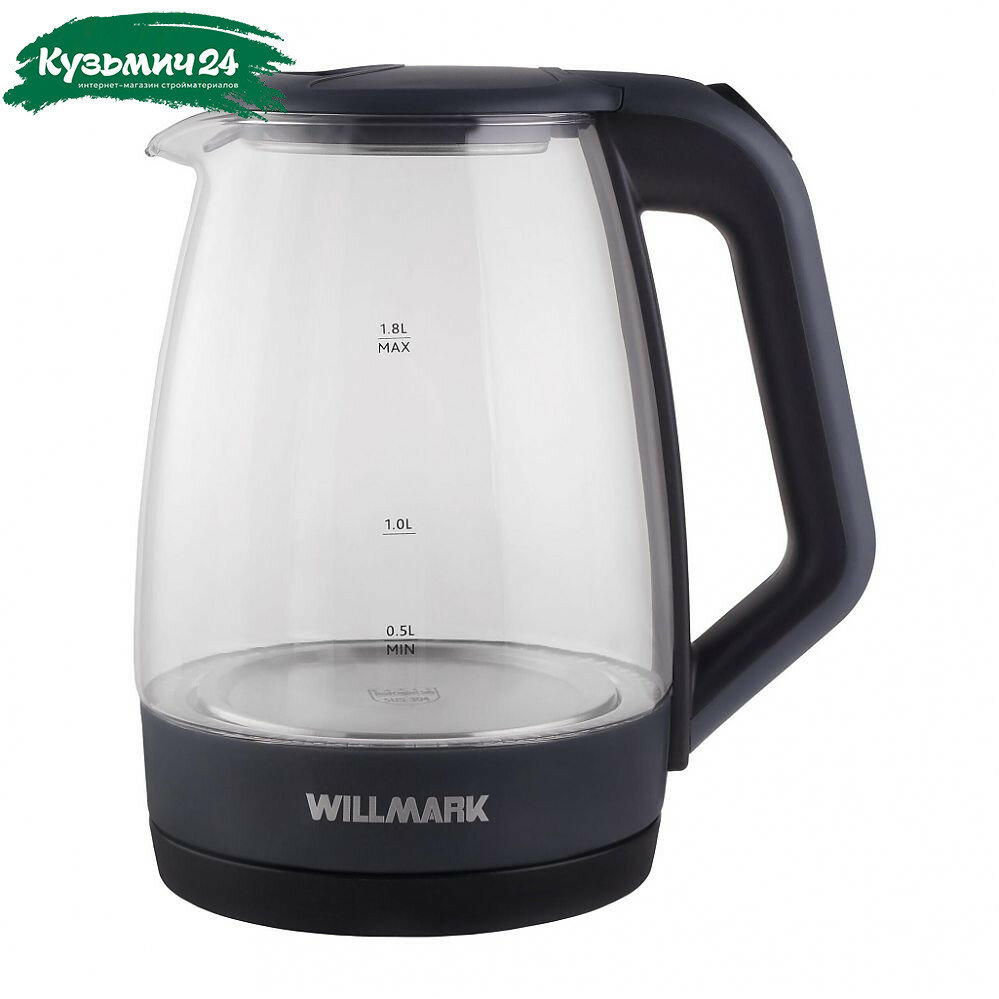Чайник электрический Willmark WEK-1823G, 1.8 л, 2.2 кВт, серо-черный