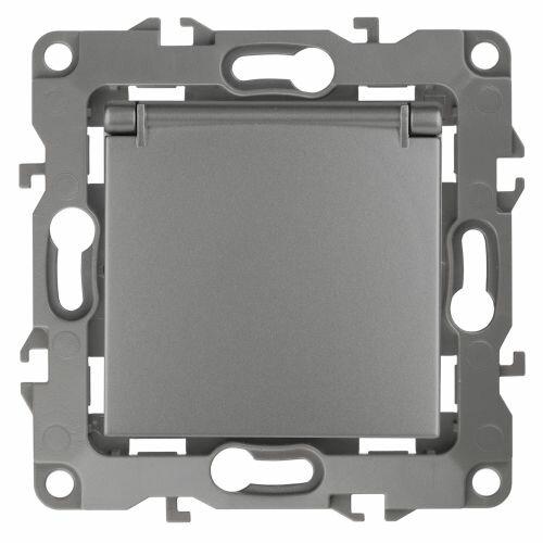 Розетка 1-м СП Эра12 12-2103-12 16А IP20 16AX 250В 2P+E Schuko защ. шторки с крышкой механизм графит Эра Б0019327