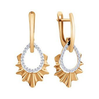 Серьги, красное золото, 585 проба, фианит