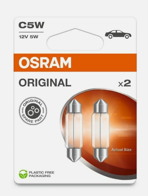 Лампа накаливания 12V C5W 5W 45lm SV8,5 OSRAM ORIGINAL LINE 2 шт. блистер 6418-2BL