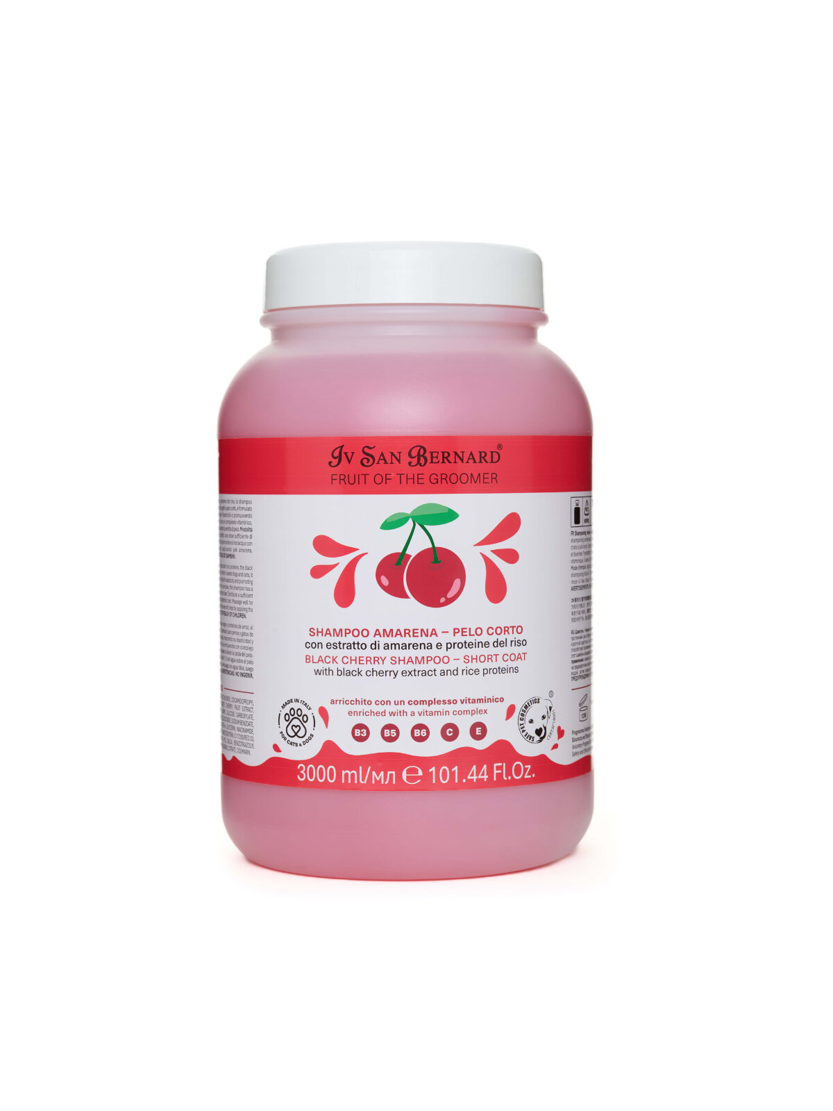 Шампунь Iv San Bernard Fruit of the Groomer Black Cherry, для короткой шерсти с протеинами риса 3000 мл