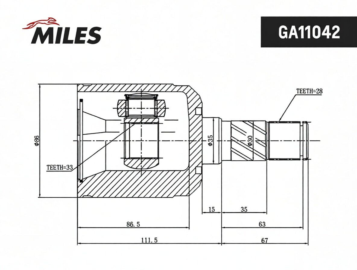 ШРУС внутр. лев. Mazda 6 (02-) 2.0i/2.3i AT GA11042 Miles арт. GA11042