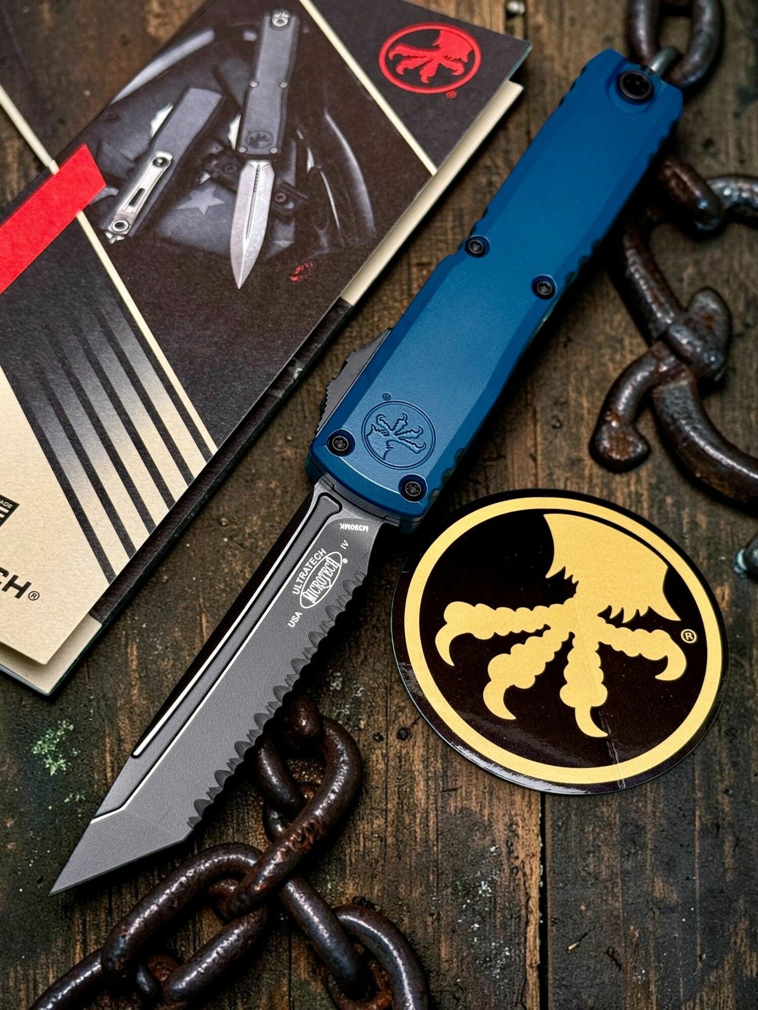 Нож складной MicroTech MCT112343DO Ultratech Gen IV, Black Serrated Blade, Dark Blue Handle