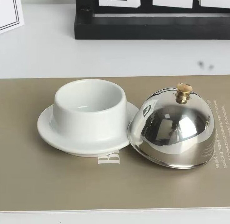 Маслёнка керамическая с крышкой из нержавеющей стали — для масла, сыра, джема, сахара, десертов