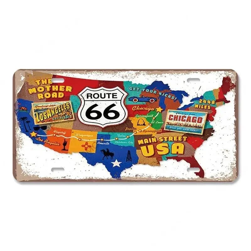 Металлический знак Route 66 светло-розовый