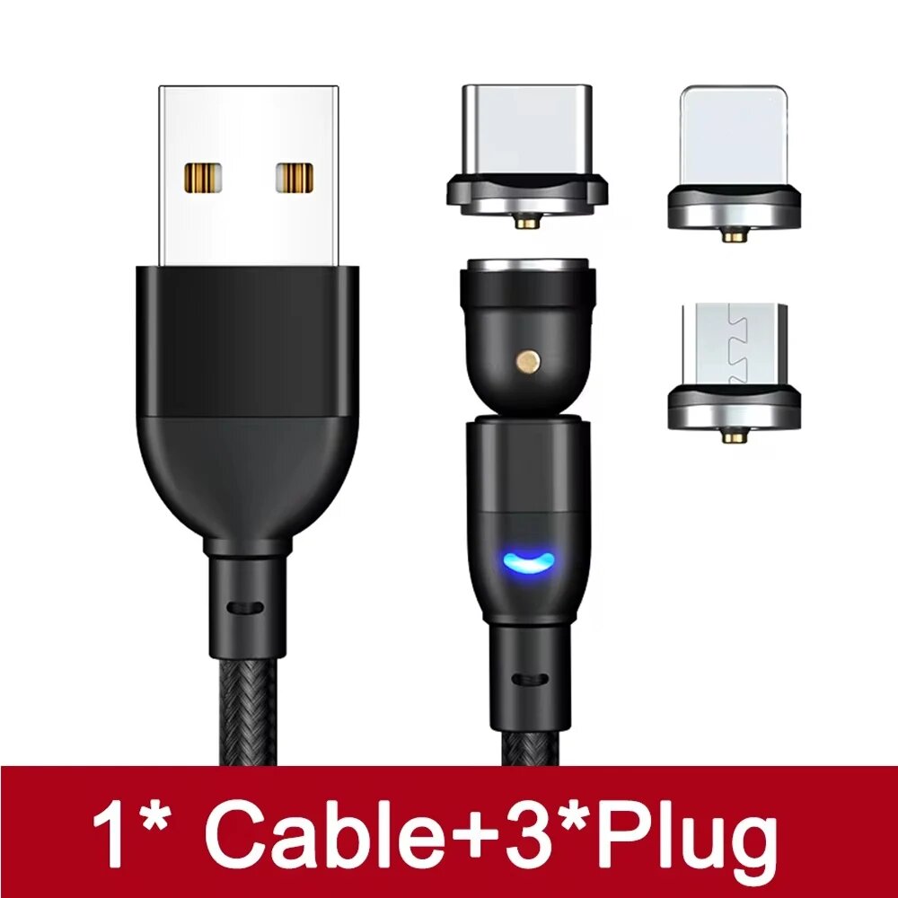 Поворотный USB-кабель AUFU на 540 градусов, 3 м, магнитное зарядное 2m(6.6ft), Black with 3Tips