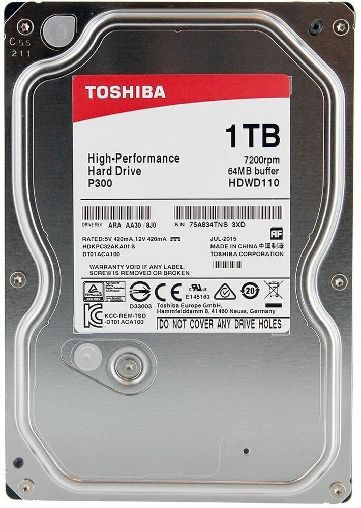 Toshiba 1 ТБ Внутренний жесткий диск, 3.5", 7200 об/мин, SATA III 6 Гбит/с (HDWD110UZSVA)