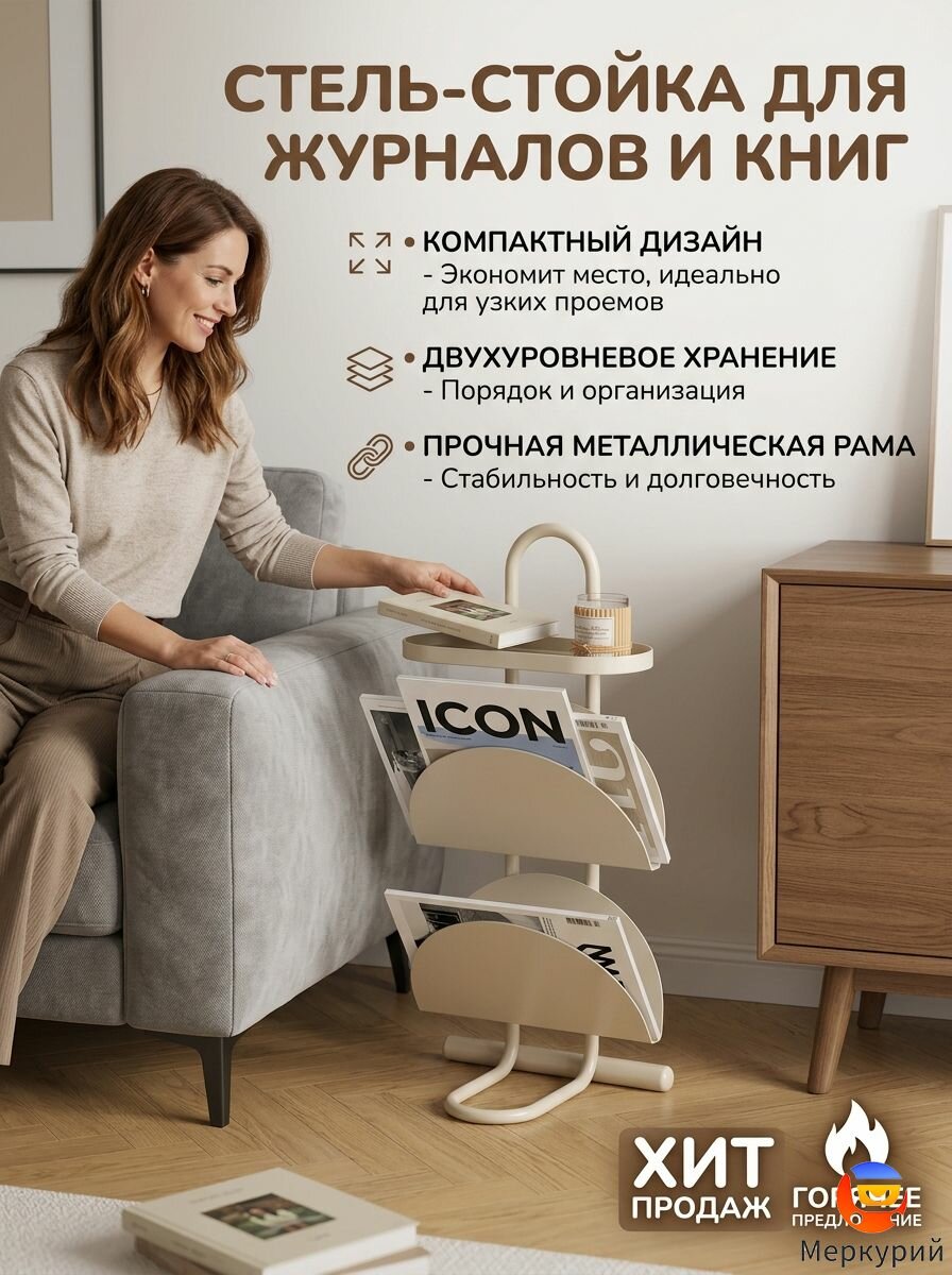 Передвижной столик на колёсиках, прикроватная тумба с двумя полками, металлический каркас, для книг и чая