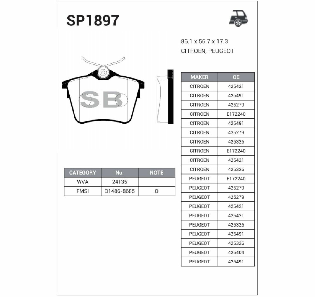 Колодки тормозные дисковые SANGSIN SP1897