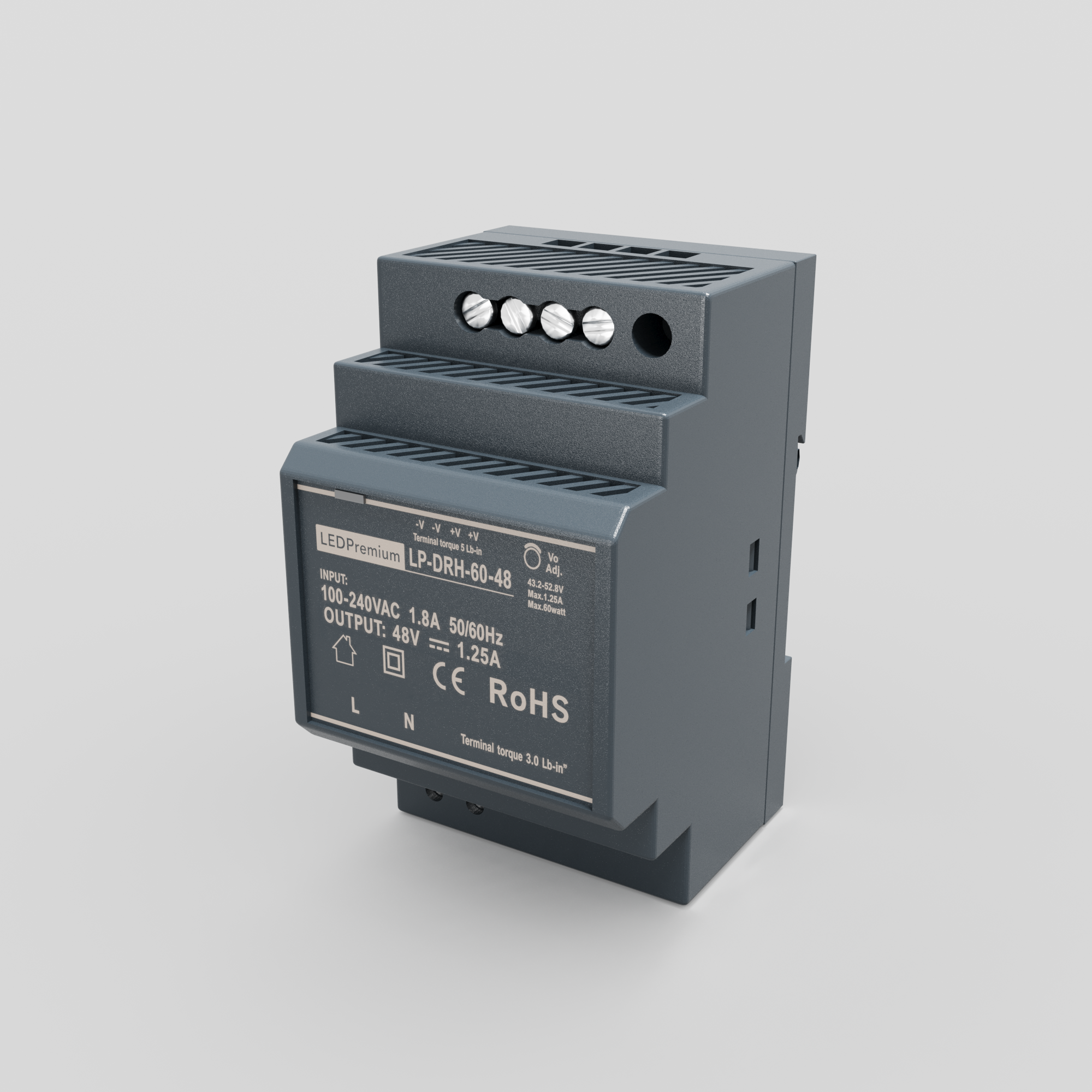 Источник напряжения ShopLEDs Блок питания на DIN-рейку SL-DRH-60-48 (48V, 1.25A, 60W, IP20)