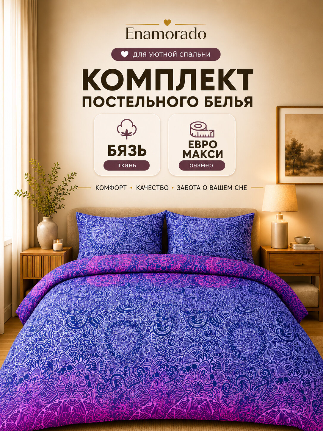 Enamorado комплект постельного белья, евро макси, 100% хлопок, бязь