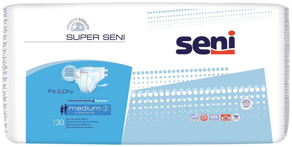 Подгузники для взрослых Super Seni medium (обхват 75-110 см), 30 шт. Уцененный товар
