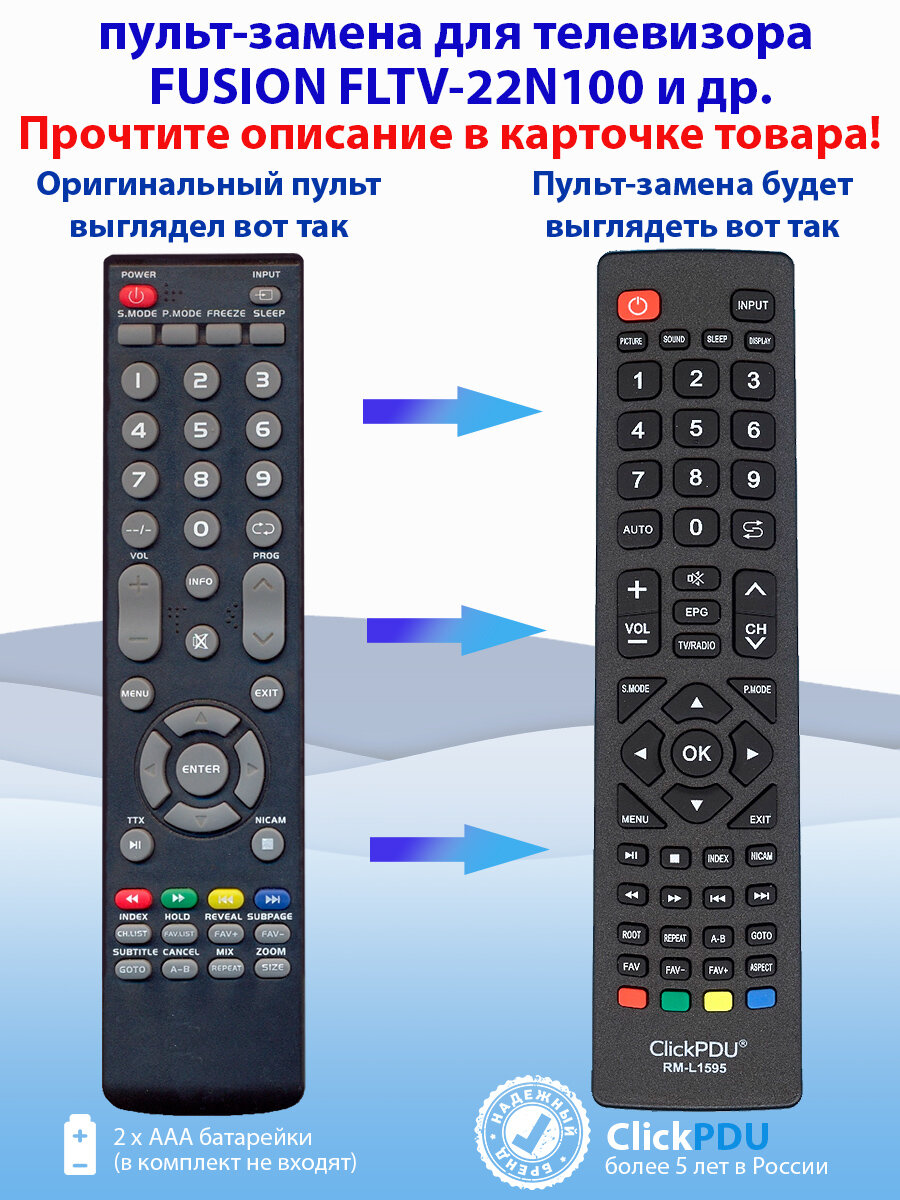 Пульт для телевизора FUSION FLTV-22N100 и других