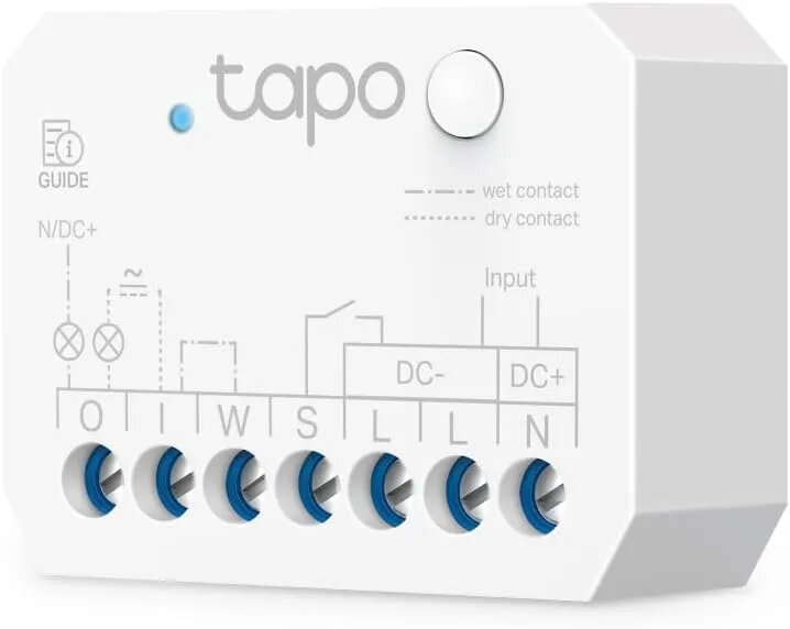 TP-Link Tapo S110E, умный Wi-Fi релейный модуль, сухой/мокрый контакт, Matter, энергомониторинг, управление гаражом и котлом, Bluetooth, компактный дизайн