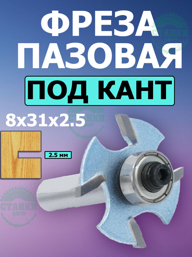 Фреза кромочная фальцевая l-2,5 мм, хвостовик 8 мм, с нижним подшипником, фреза под кант, под алюминиевый профиль. Паз 2,5мм