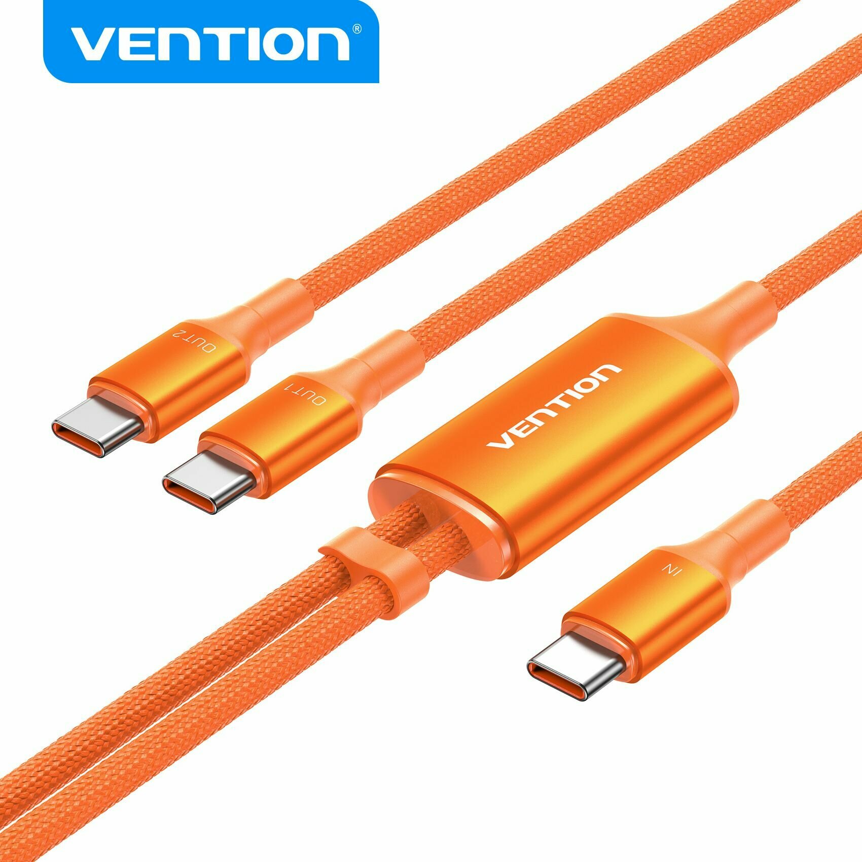 Кабель usb type c быстрая зарядка Vention 2 в 1 USB Type C 140W PD3.1, провод для айфона цвет черный, макбука, арт. TRUOBB