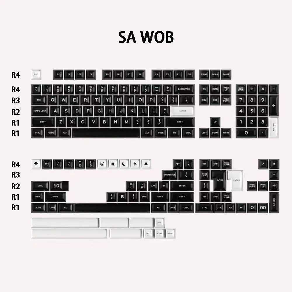 Набор кастомных клавиш Wob SA, чёрно-белый, SA высота, совместим с Cherry MX