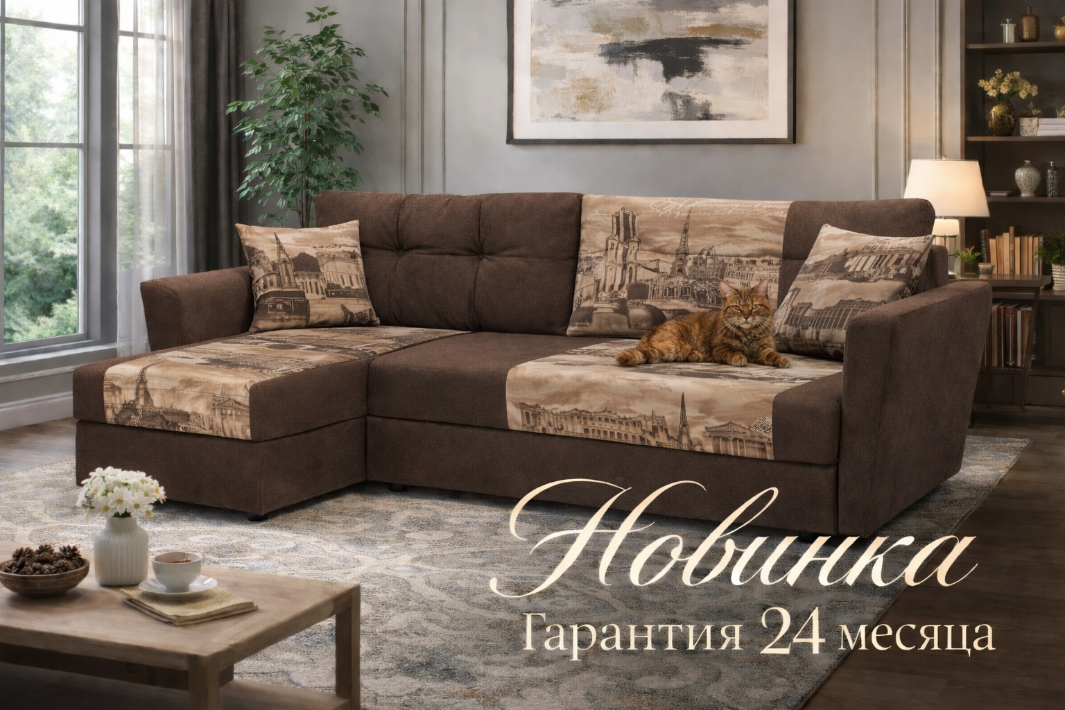 Угловой диван Амстердам, Габариты: 230х145х73 см, Спальное: 140х200 см, Наполнитель: Пружинный блок