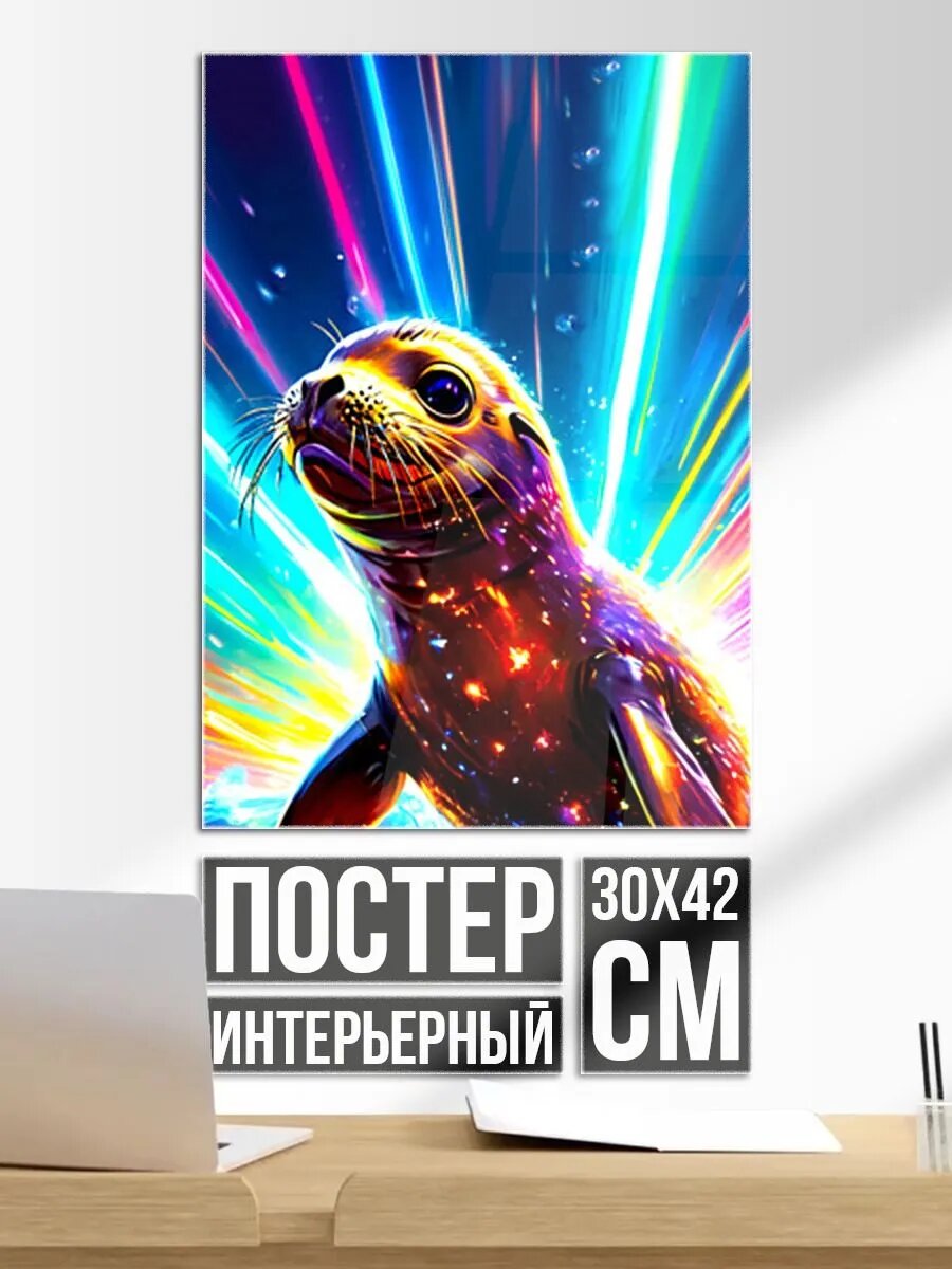 Постер на стену Тюлень яркие лучи