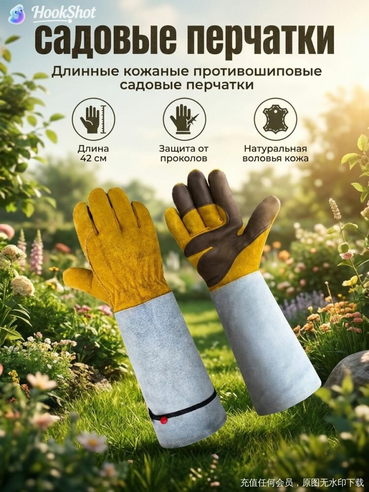 Садовые перчатки из натуральной кожи, длинные 42 см, противошиповые, защитные для роз, кактусов и садовых работ