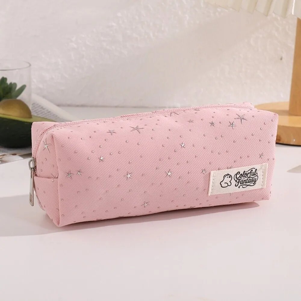 Холщовый пенал с принтом звезд Розовый, Pink