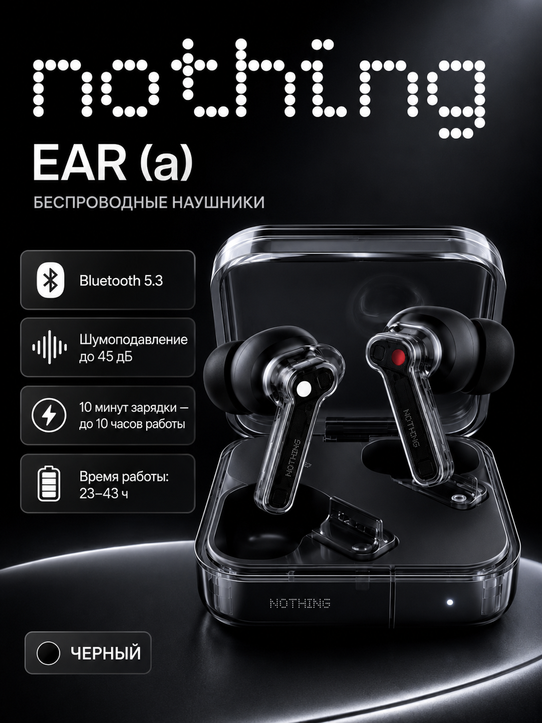 Беспроводные наушники Nothing Ear (a), черный, активное шумоподавление