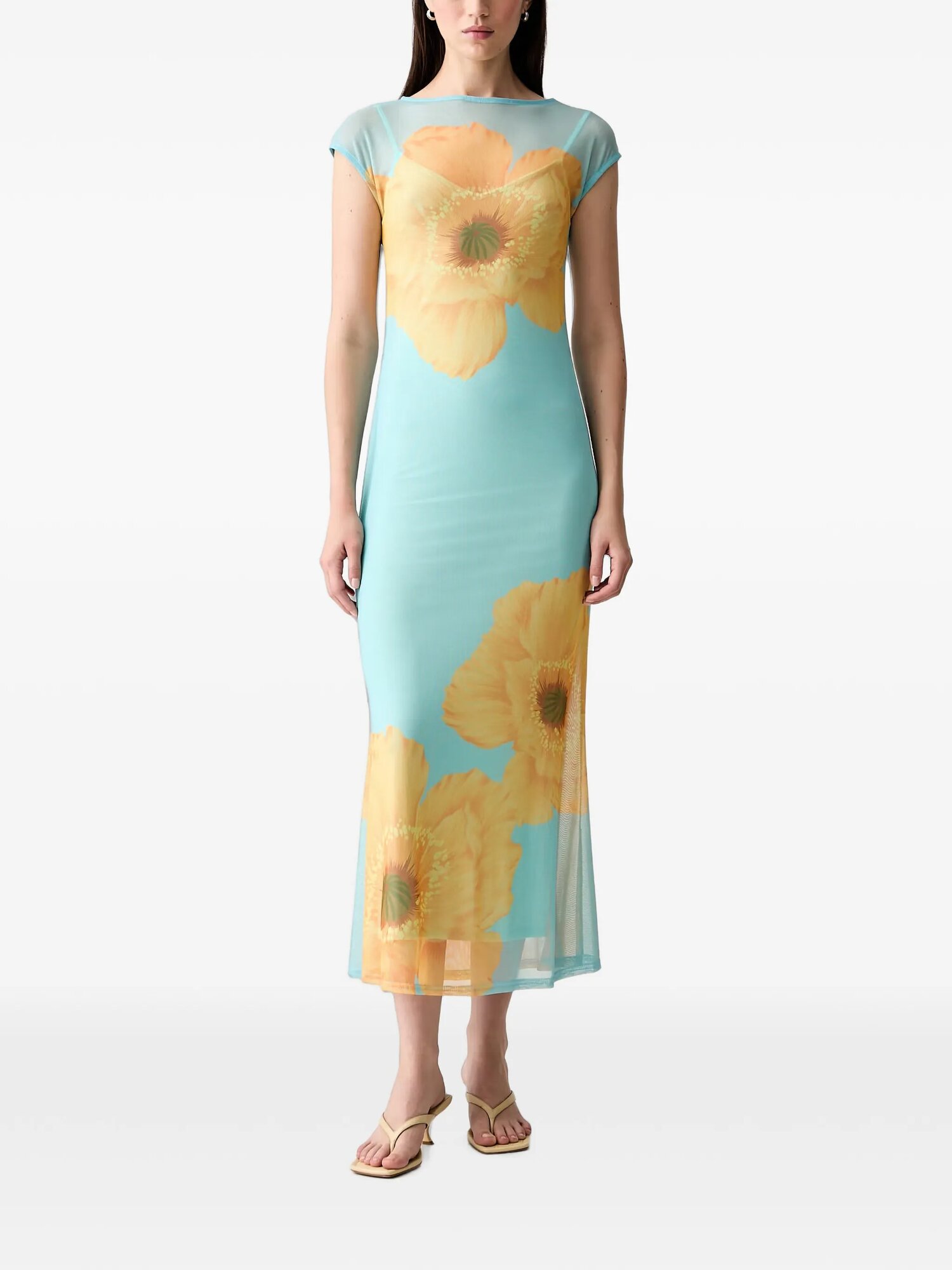 Платье Floral-print mesh midi dress