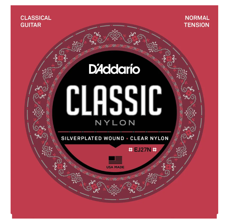 Струны для классической гитары D'Addario EJ27N, чистый нейлон и серебряная оплетка, нормальное натяжение