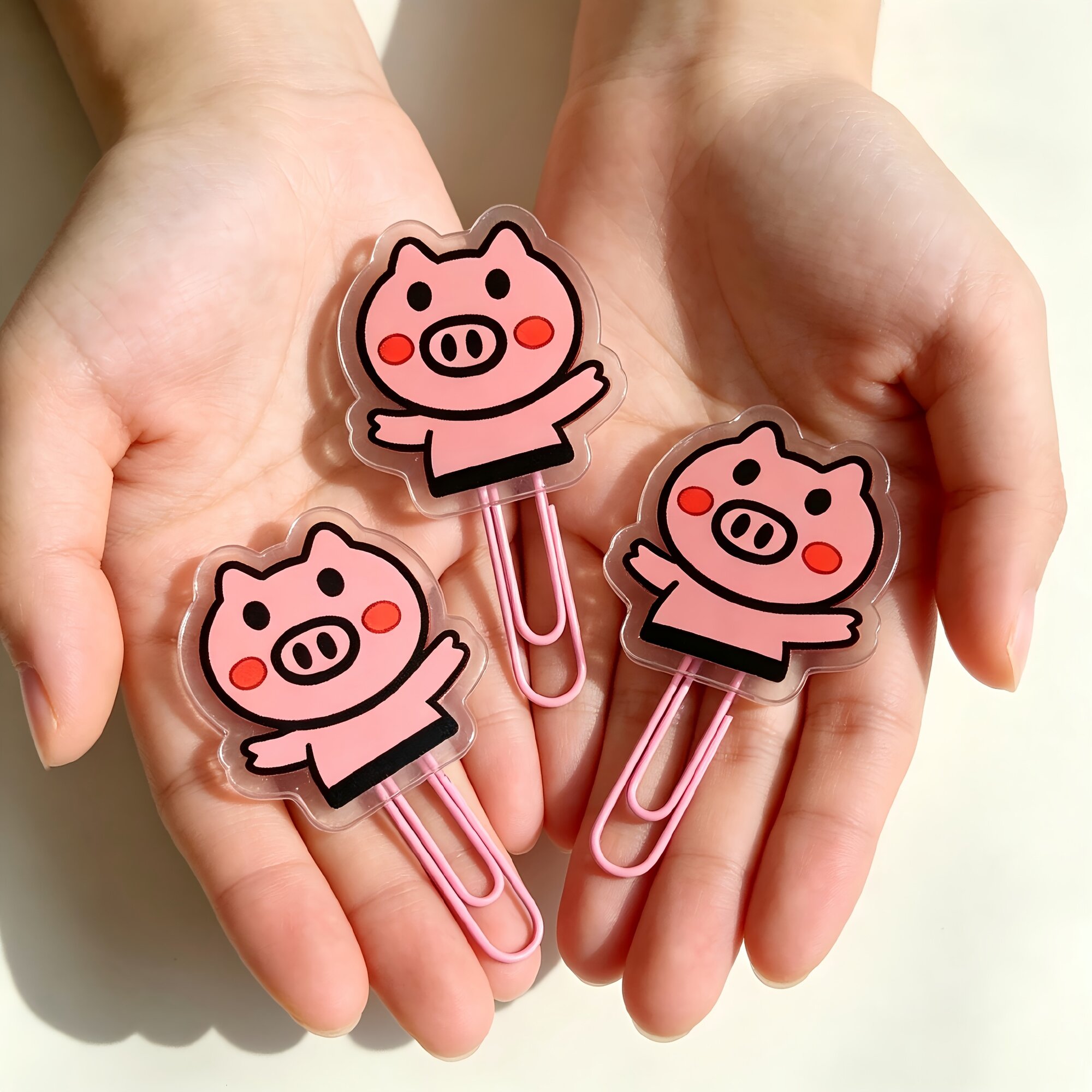 Набор кавайных скрепок-закладок «Pink Pig-A», 3 шт, канцелярские принадлежности для школы, офиса и скрапбукинга, закладки для книг, розовая свинка