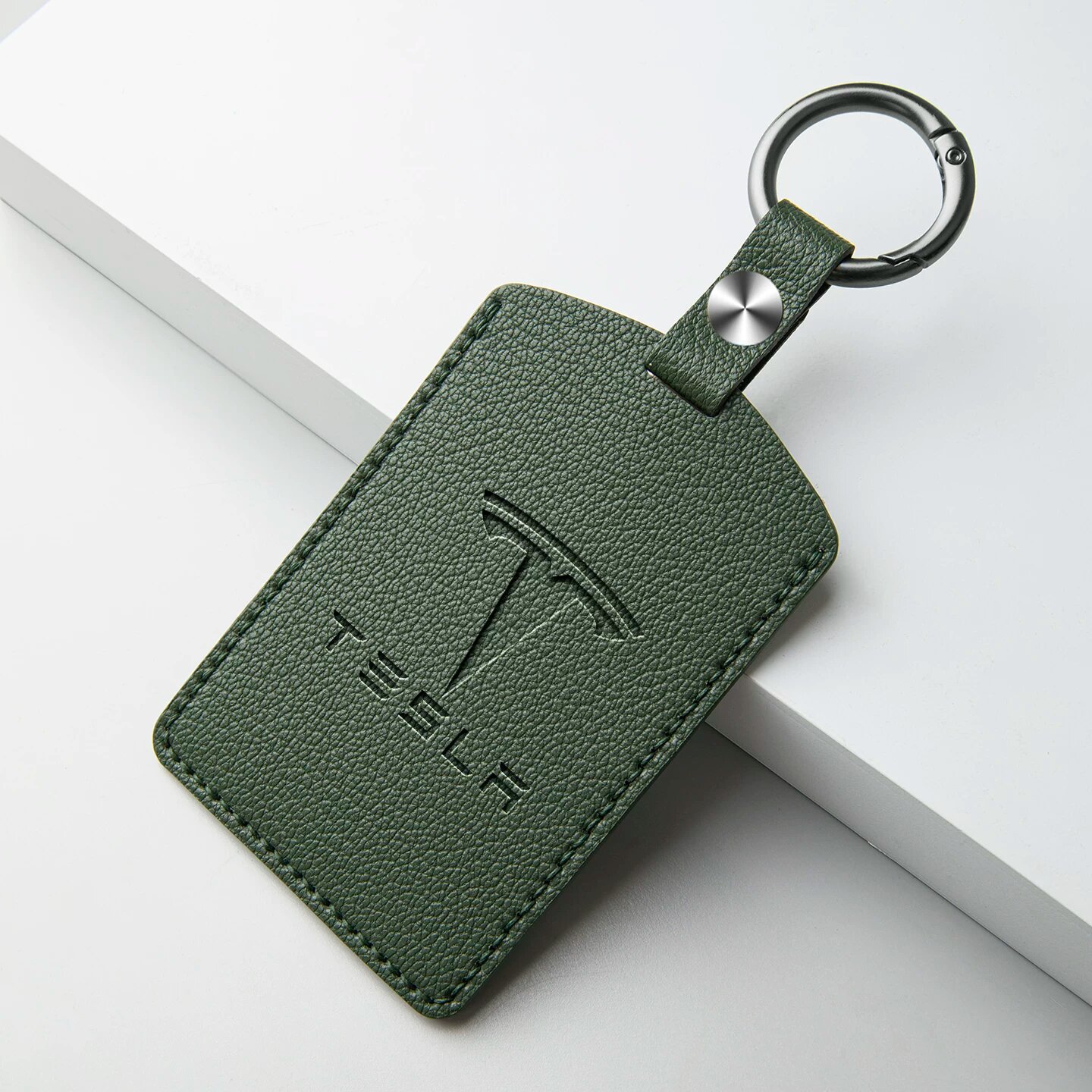 Tesla NFC ключ-карта из натуральной кожи с круглым замком, оливковый зеленый