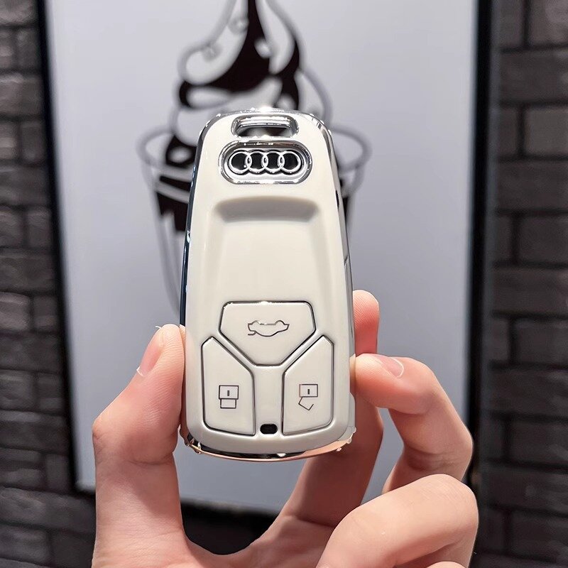 Чехол для ключа Audi с серебристой каймой и белым цветом, одинарная оболочка, совместимость с моделями A4L, Q5L, A6L,