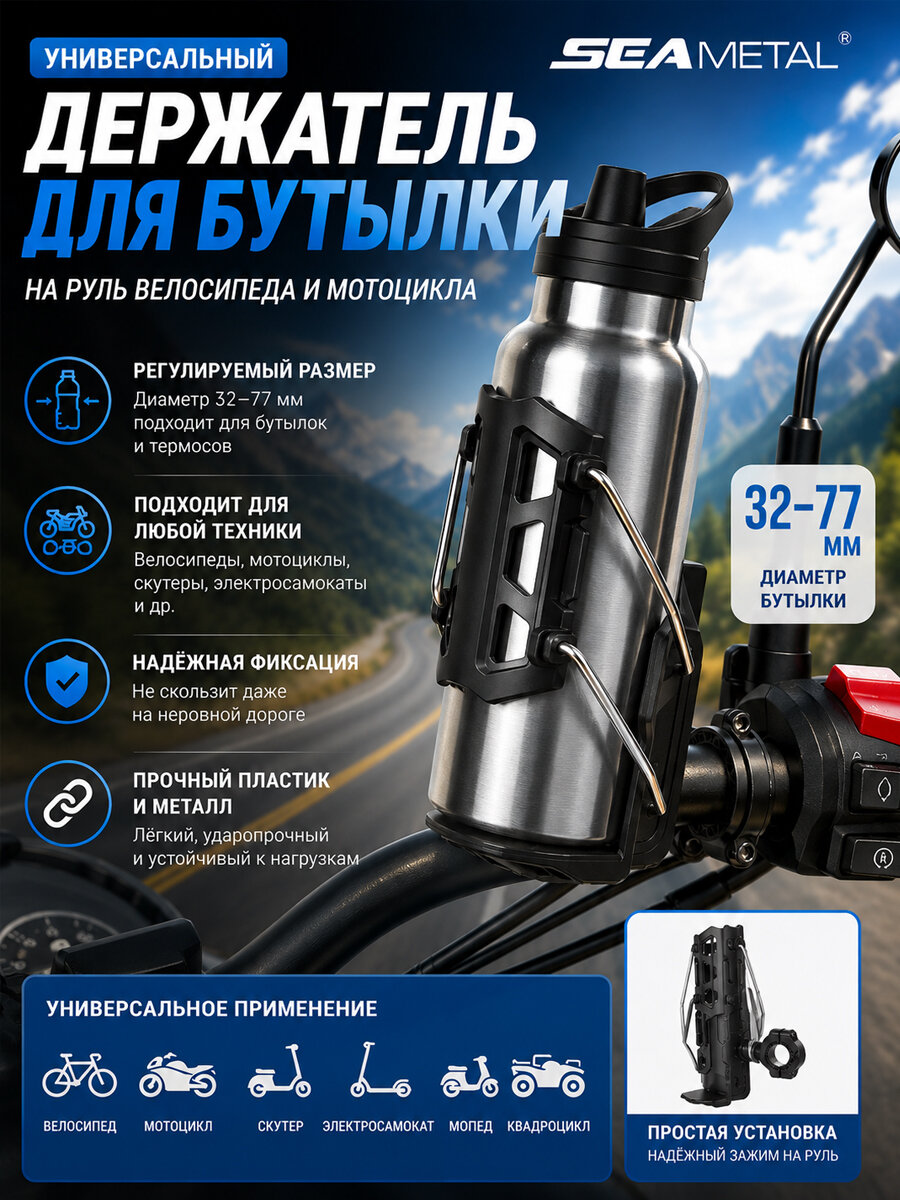 Держатель для бутылки велосипедный Регулируемый держатель для бутылки воды 360 градусов для электровелосипеда мотоцикла